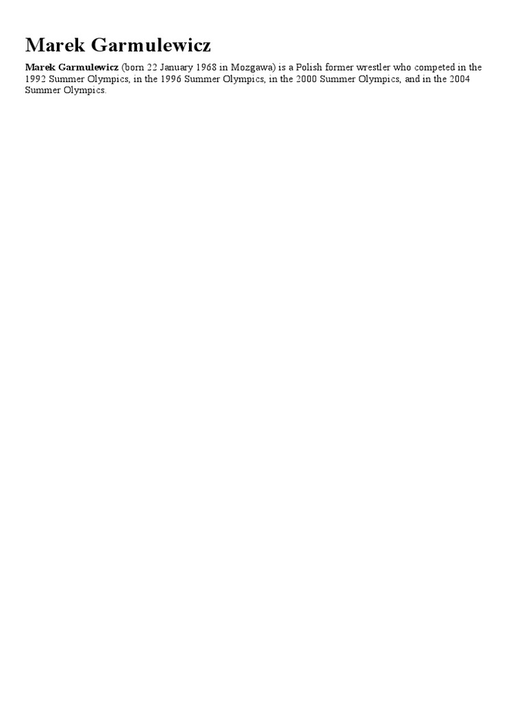 Marek Garmulewicz: Olympic Wrestler | PDF | Summer Olympic Games ...