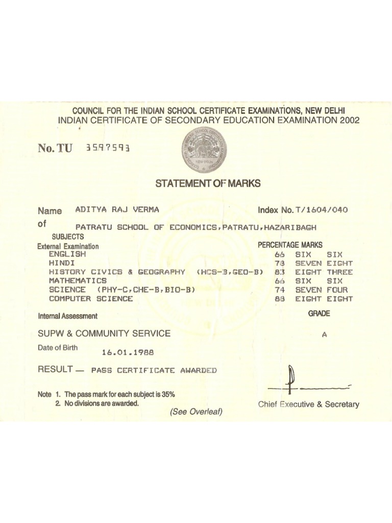10th Marksheet - JPG PDF | PDF