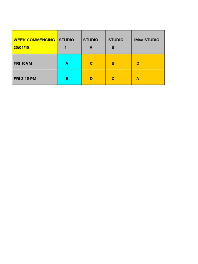 Weekly Studio Schedule: Jan 25, 2015 | PDF