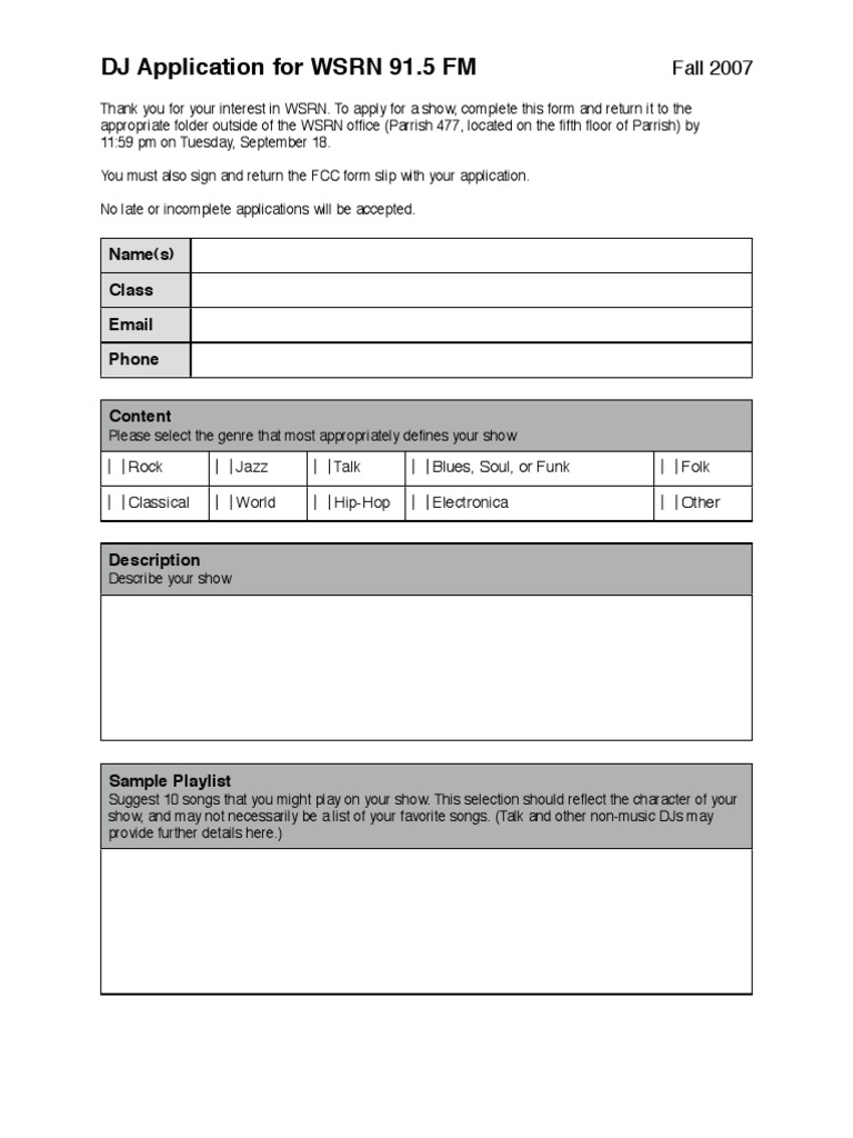 WSRN DJ Application Form | PDF