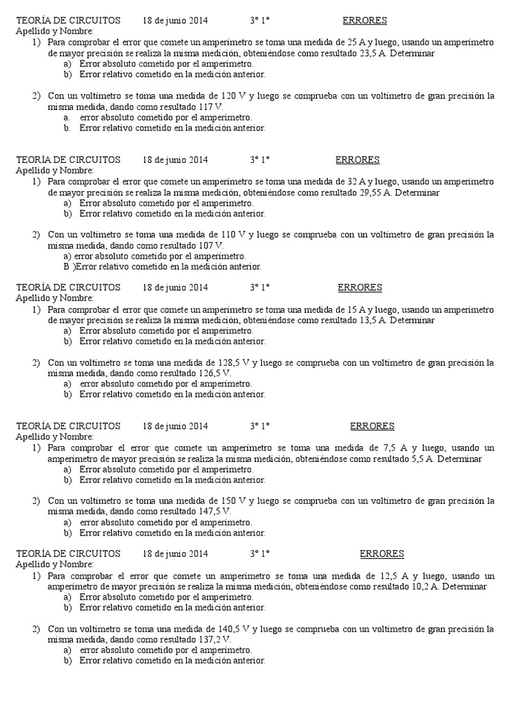 Error Absoluto y Relativo-Ejercicios | PDF | Medición | Causalidad