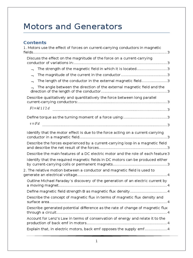 Physics Motors and Generators Notes | PDF | Transformer | Inductor