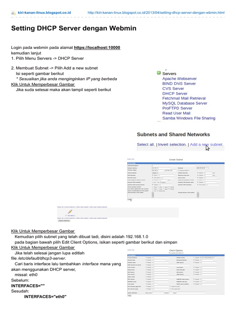 Setting DHCP Server Webmin | PDF