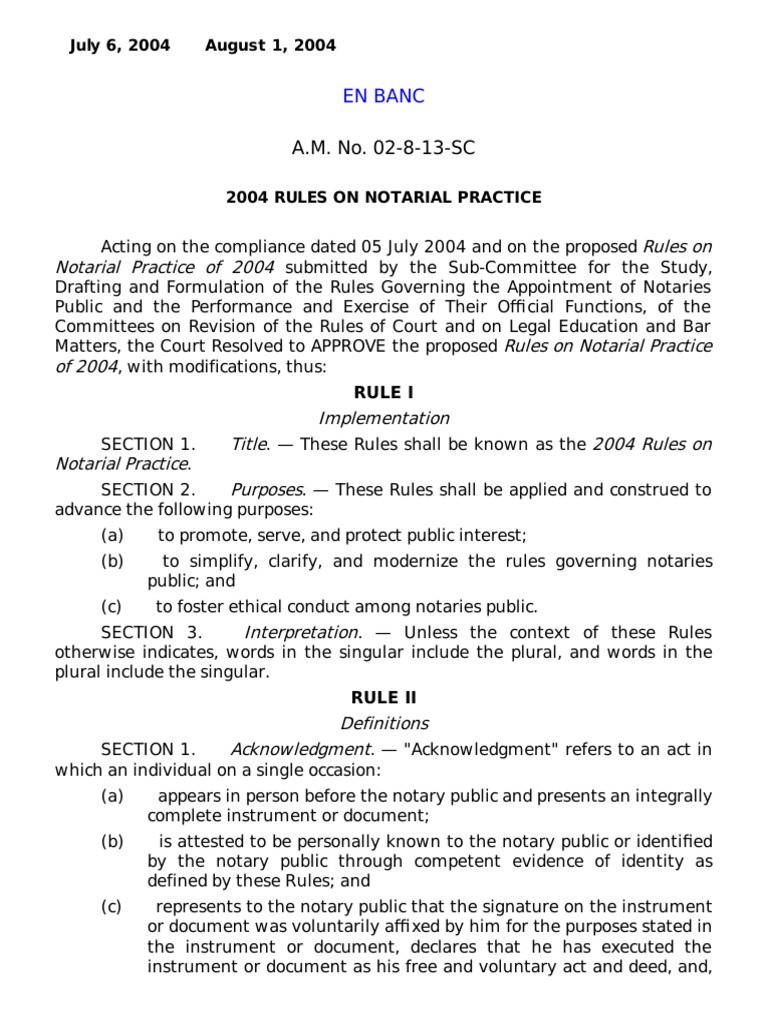 A.M. 02-08-13-SC (2004 Rules On Notarial Practice) | Notary Public ...