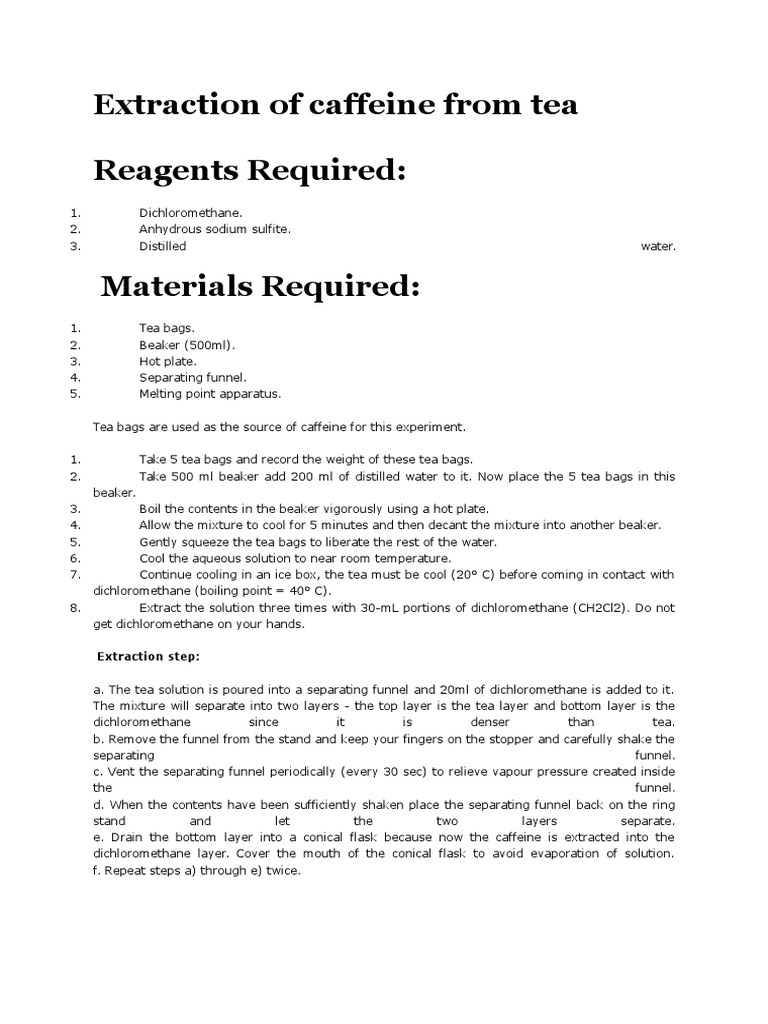 Caffeine Extraction from Tea Bags | PDF | Tea | Chemistry
