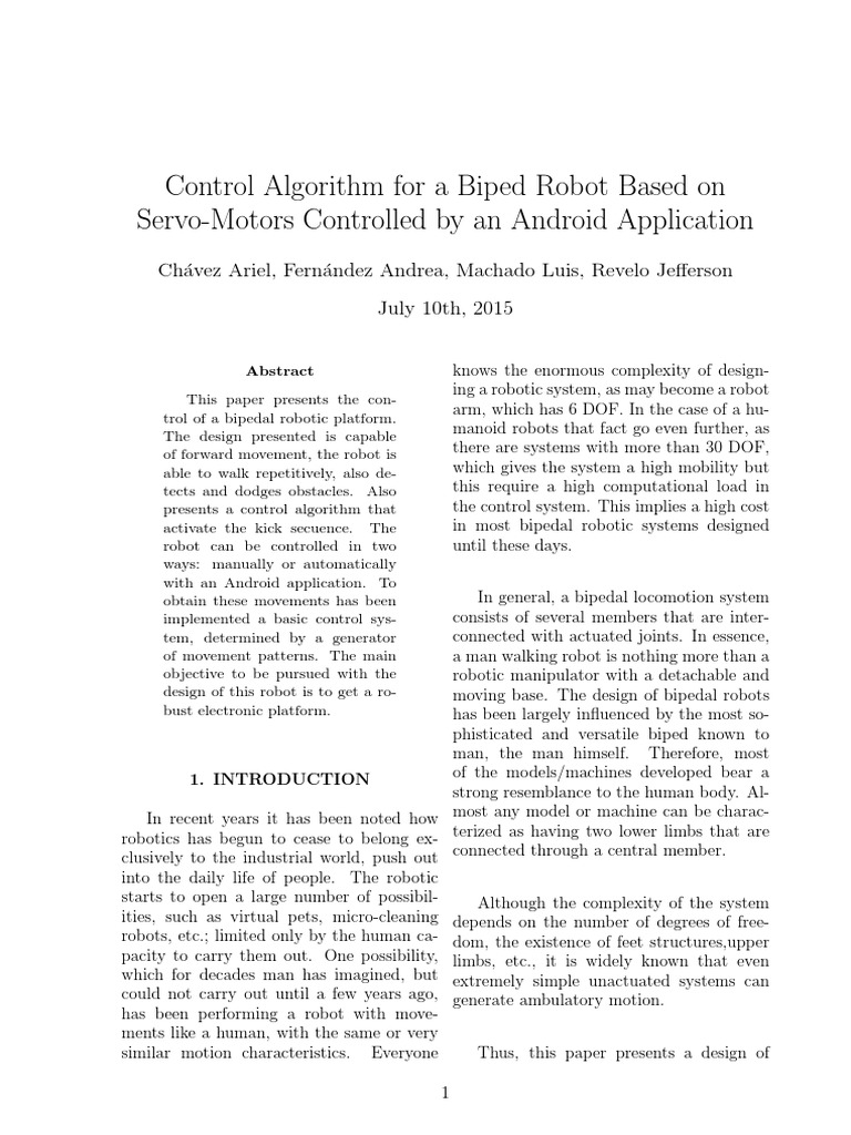 Control Algorithm For A Biped Robot Based On Servo Motors Controlled By An Android Application