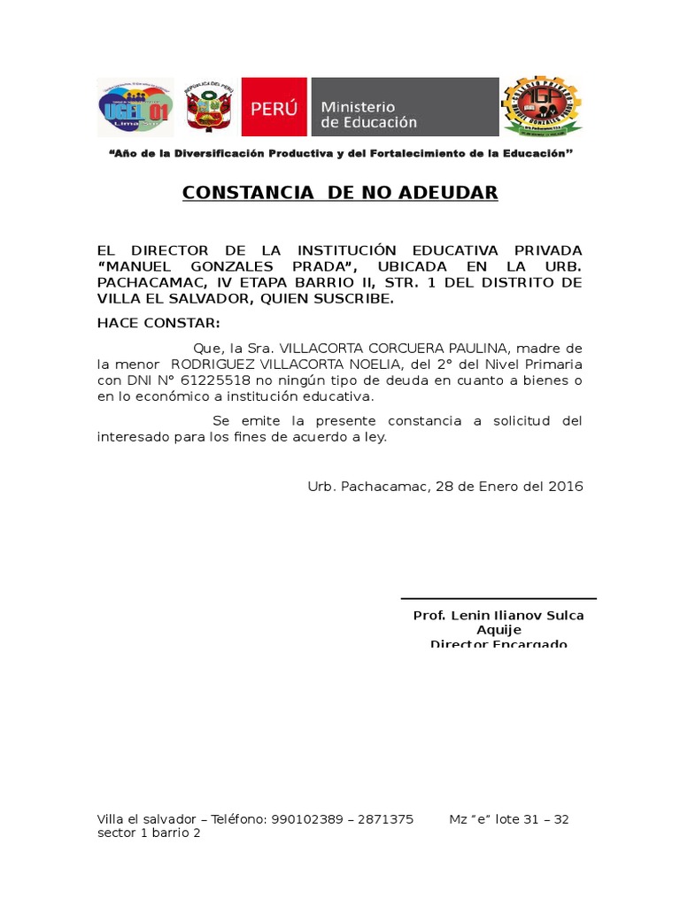 Constancia de NO ADEUDAR | PDF