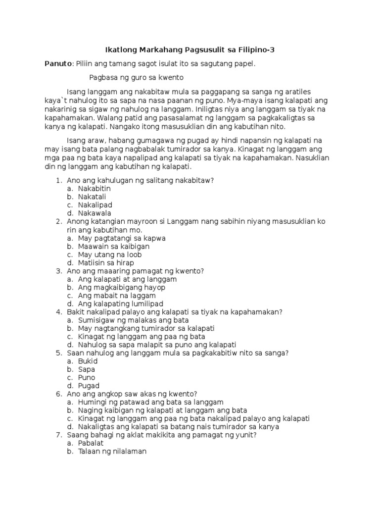Ikatlong Markahang Pagsusulit sa Filipino.docx Ikatlong Markahang Pagsusulit sa Filipino.docx