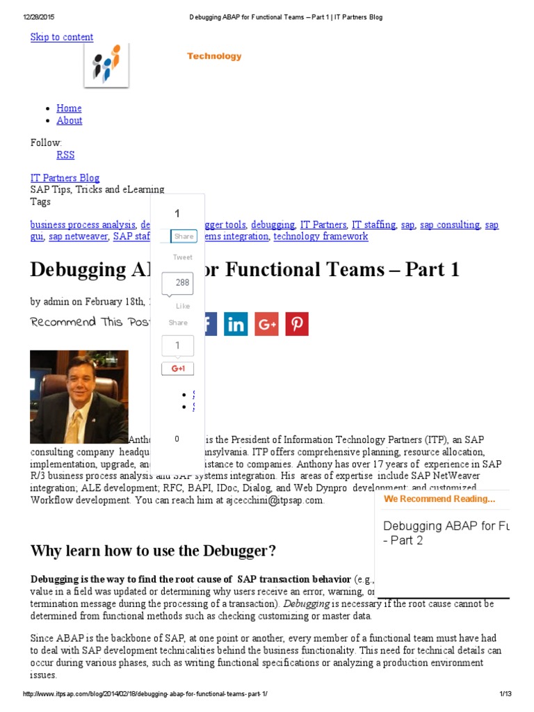 Debugging Abap For Functional Teams Part 1 It Partners Blog Pdf Databases Computer