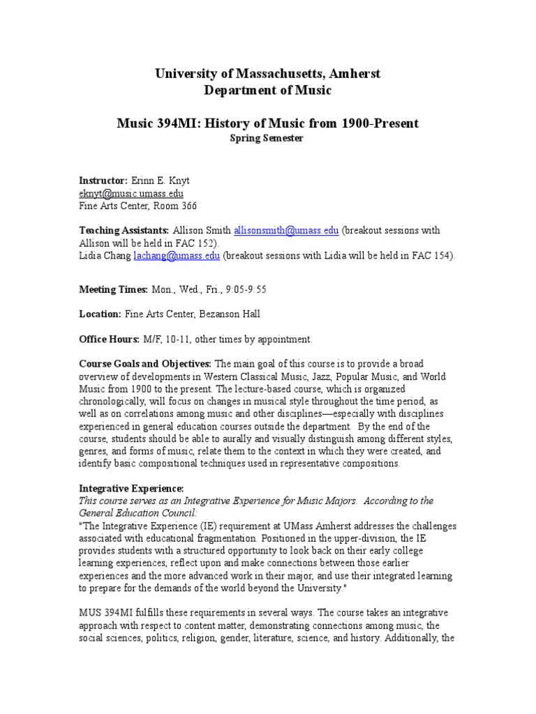 Music History Course Overview 1900-Present | PDF | Jazz | Classical Music