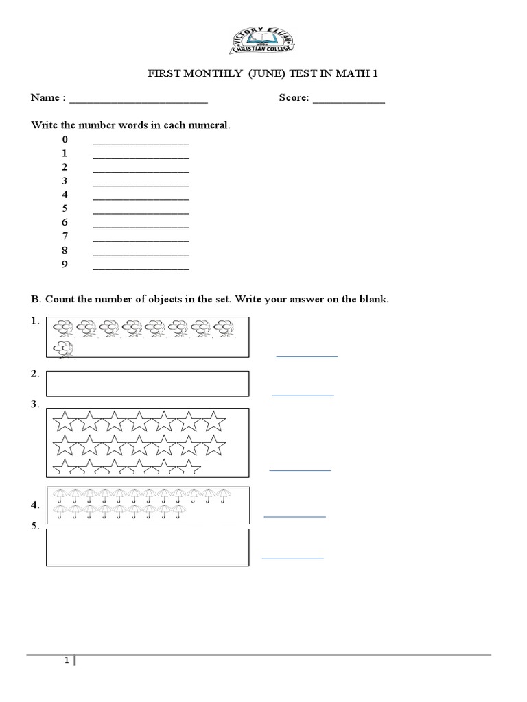 Grade 1 Monthly Math Test Series | PDF | Subtraction | Elementary ...