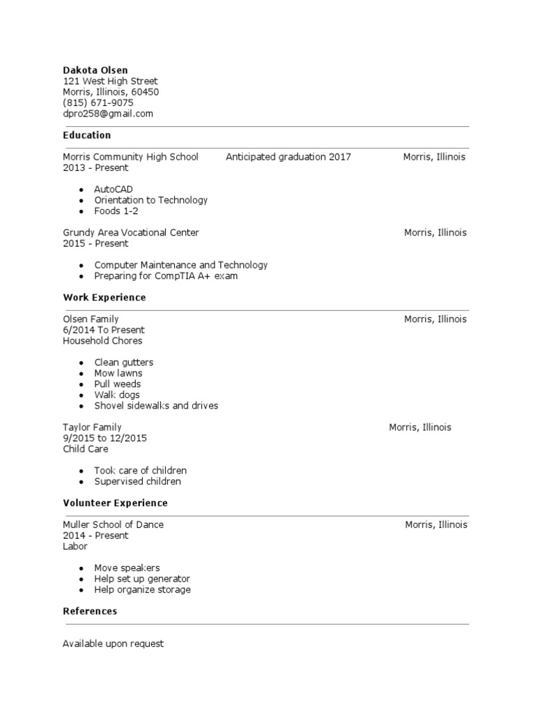 Dakota Olsen's Resume and Experience | PDF