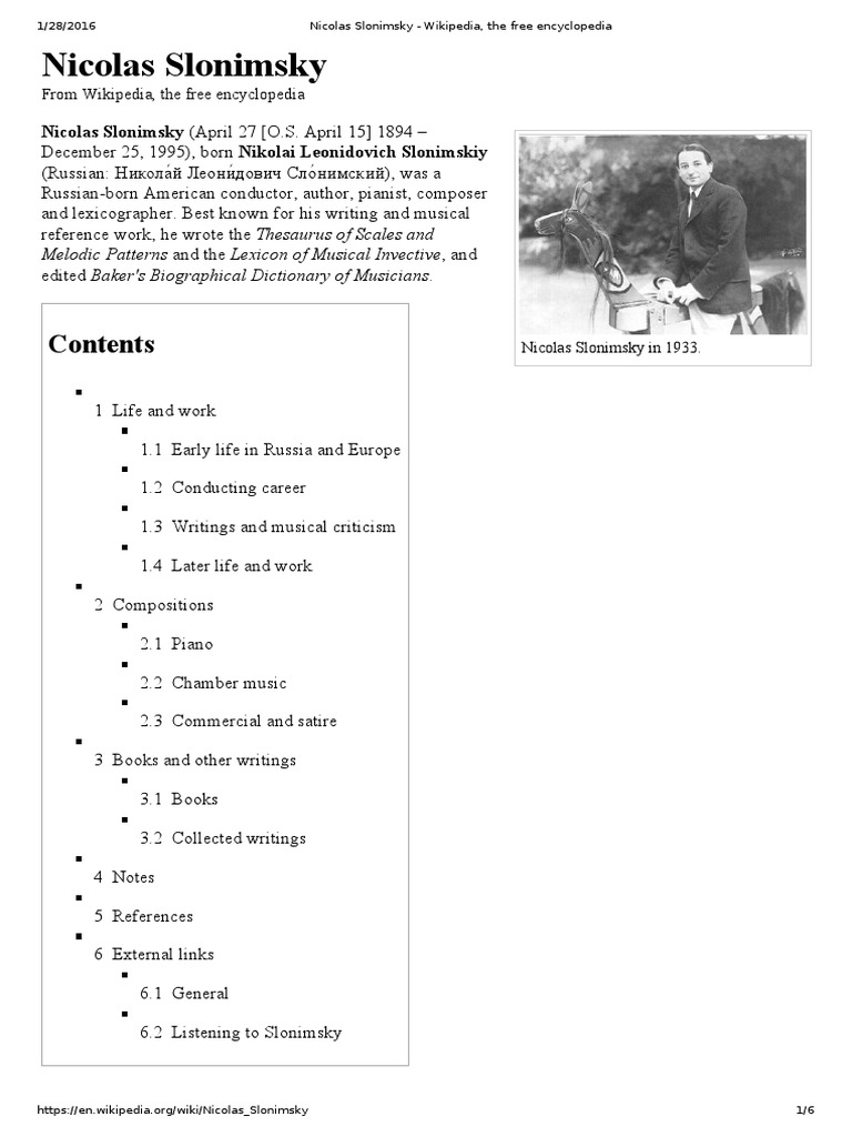 Nicolas Slonimsky - Wikipedia, The Free Encyclopedia | PDF | Performing ...
