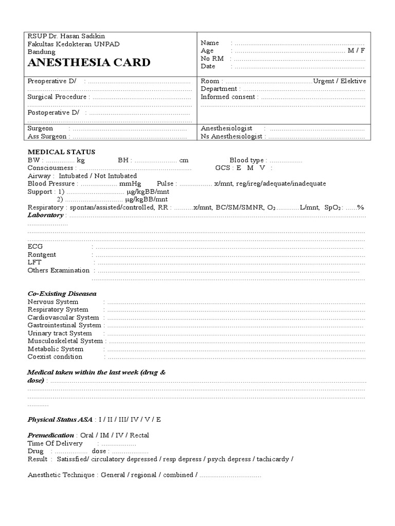 Anesthesia Record for Patient Undergoing Surgical Procedure | PDF ...