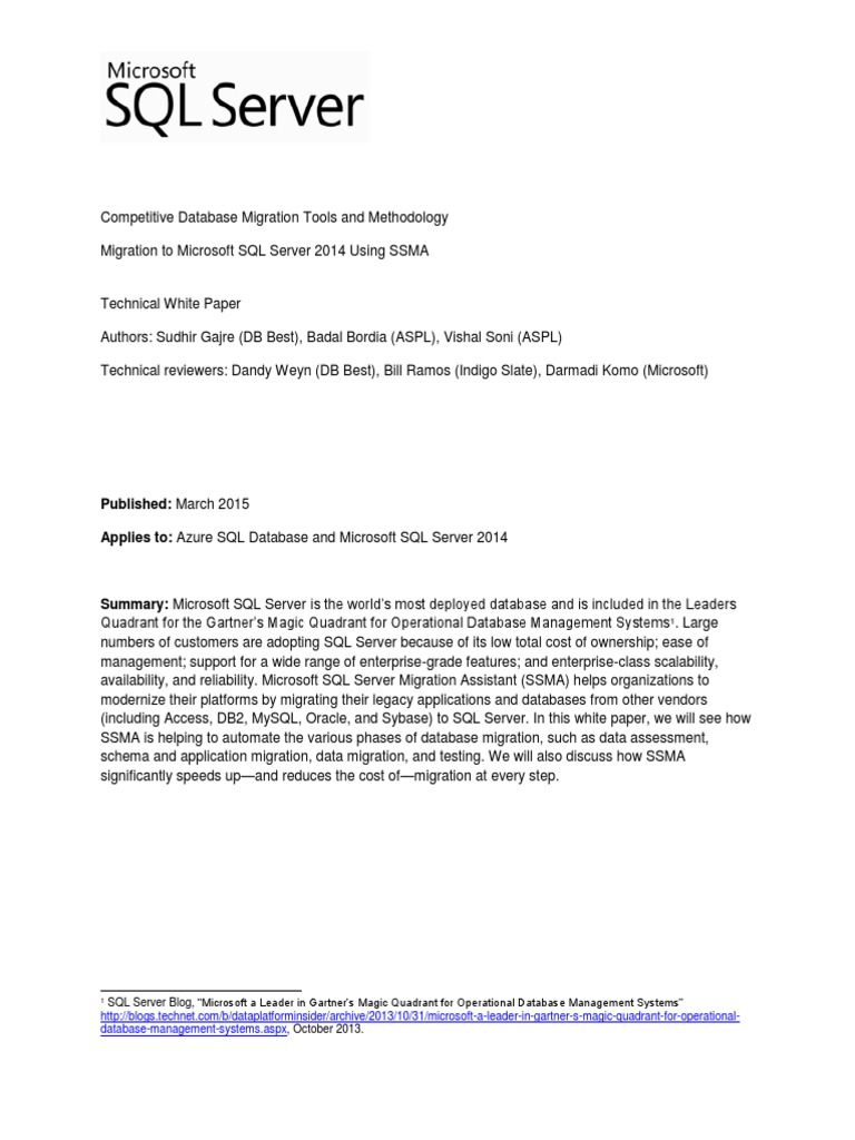 Migration To Microsoft SQL Server 2014 Using SSMA | PDF | Microsoft Sql ...