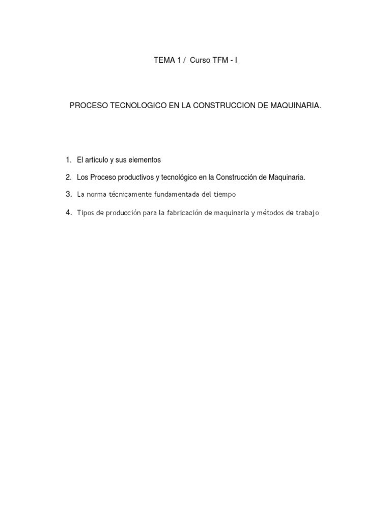 Tema 1 Proceso Tecnologico en La Construccion de Maquinaria | PDF