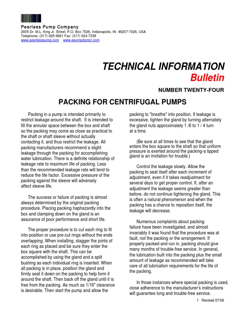 Gland Packing For Centrifugal Pumps | PDF | Leak | Pump