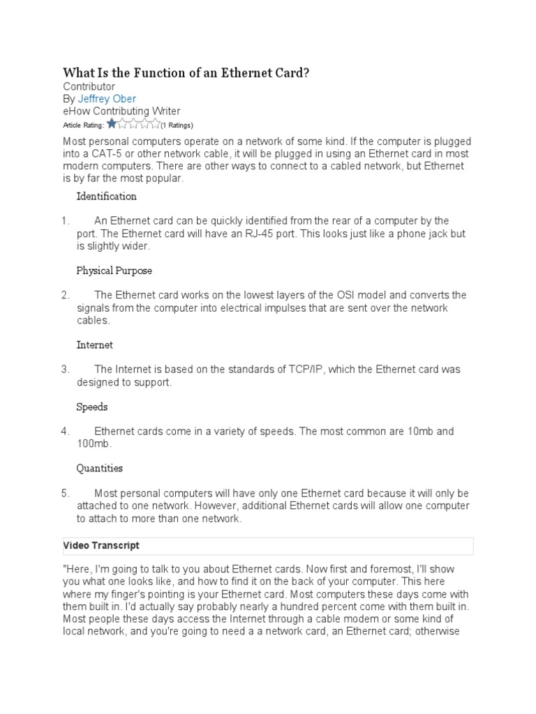 Understanding Ethernet Cards | PDF | Network Interface Controller ...