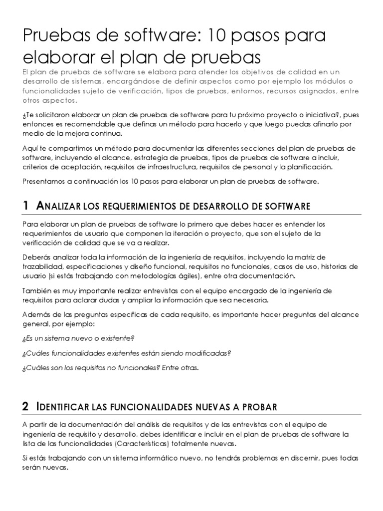 10 Pasos para Elaborar Un Plan de Pruebas de Software | PDF | Pruebas de software | Software