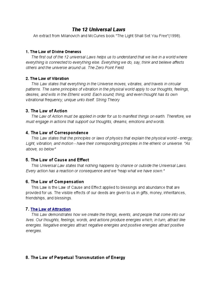 12 Universal Laws | Universe | Law Of Attraction (New Thought) | Free ...