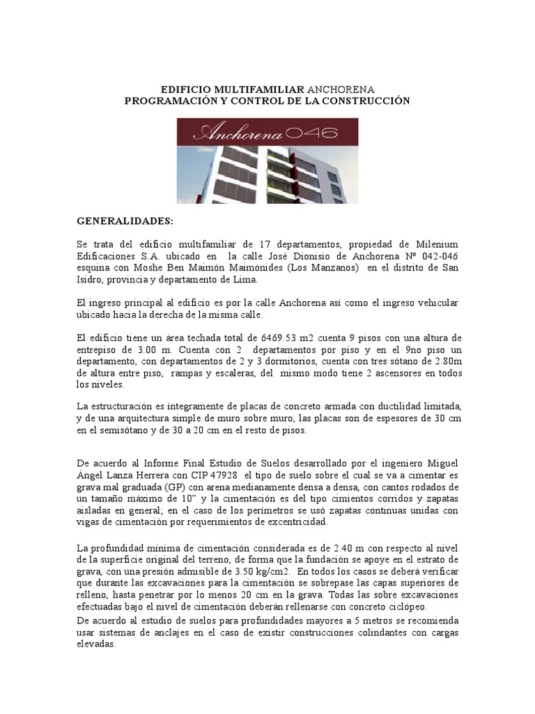 Edificio Multifamiliar Anchorena - Programación y Control de La Construcción | PDF | Fundación ...