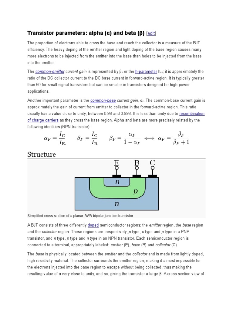 BJT Alpha and Beta Parameters Explained | PDF | Bipolar Junction ...