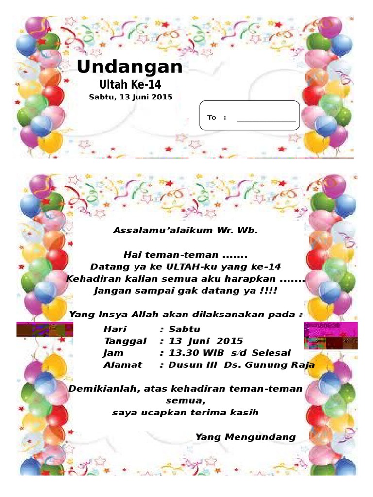Contoh Undangan Word - Ultah | PDF | Griya & Taman