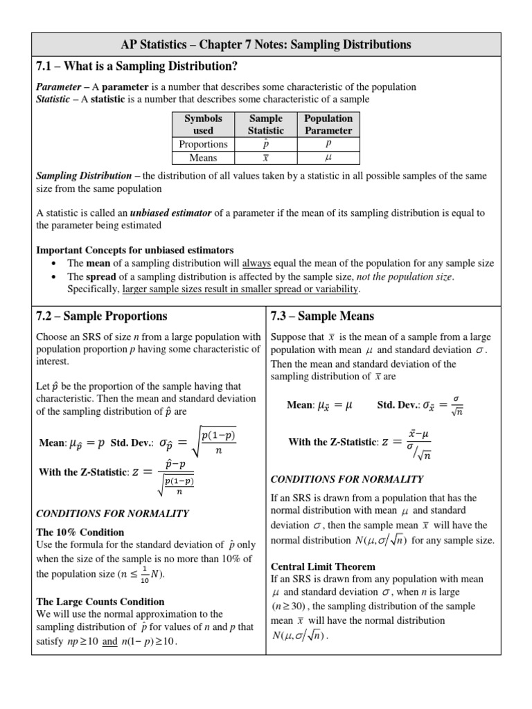 AP Statistics - Chapter 7 Notes: Sampling Distributions 7.1 - What Is A ...