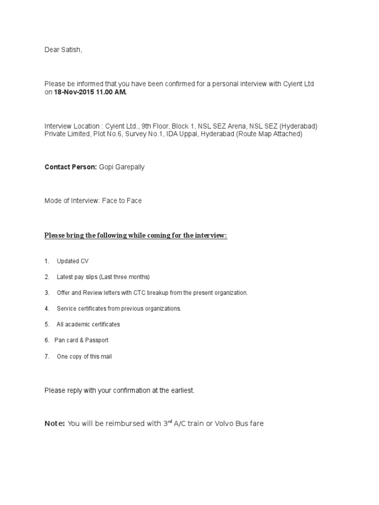 Cyient Call Letter | PDF