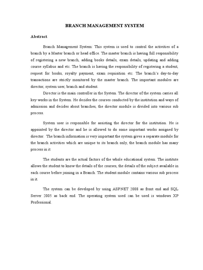 Branch Management System | PDF | Password | Franchising