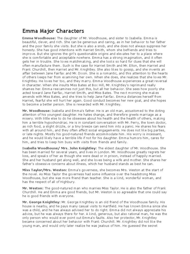 Emma Characters | PDF | Emma Woodhouse | Emma (Novel)