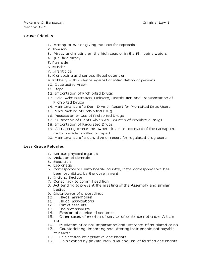 Grave, Less Grave and Light Felonies | PDF