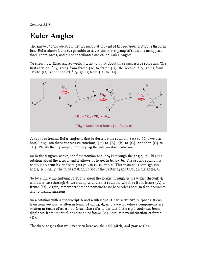 Aerial Robotics Lecture 2A - 3 Euler Angles | PDF | Trigonometric Functions | Sine
