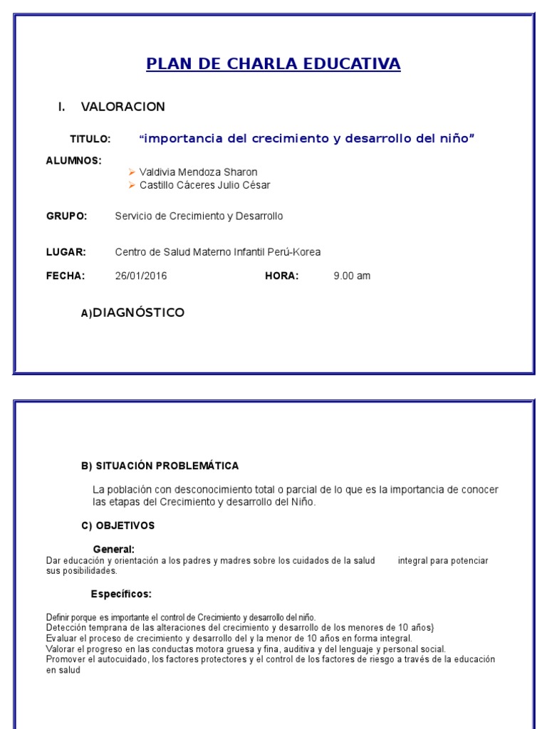 Plan de Charla Educativa CRED | Salud pública | Medicina CLINICA