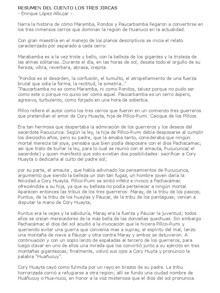 Resumen Del Cuento Los Tres Jircas | PDF