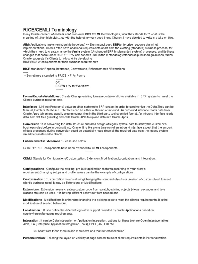 RICE/CEMLI Terminology | PDF | Enterprise Resource Planning | Digital ...