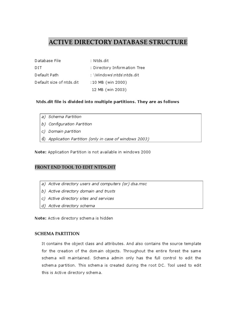 Active Directory Database Structure | PDF | Active Directory | Data Management