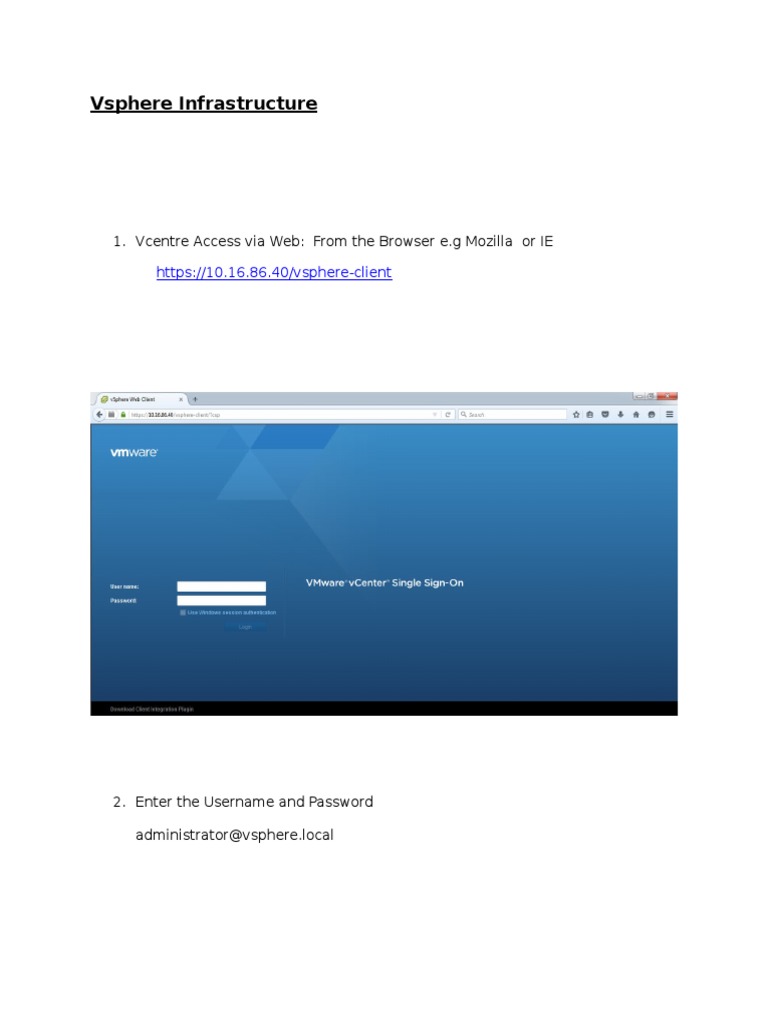 Vsphere Infrastructure: 1. Vcentre Access Via Web: From The Browser E.G ...