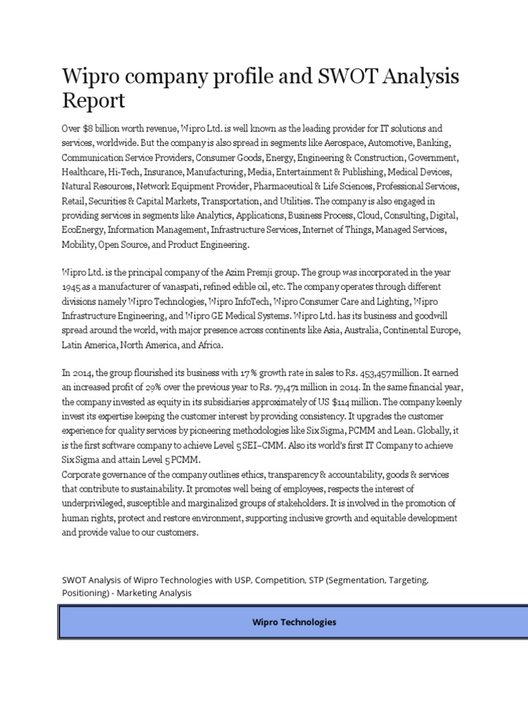 SWOT Analysis of Wipro Technologies | PDF | Economies | Business