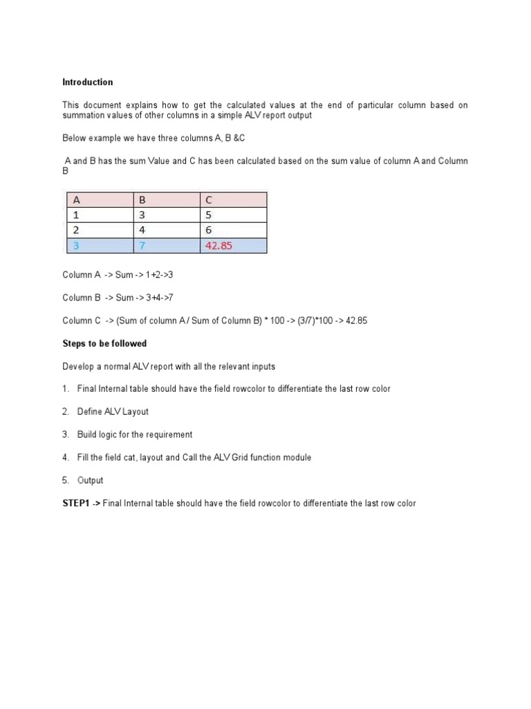 ALV Summations and Calculation For Different Columns | PDF