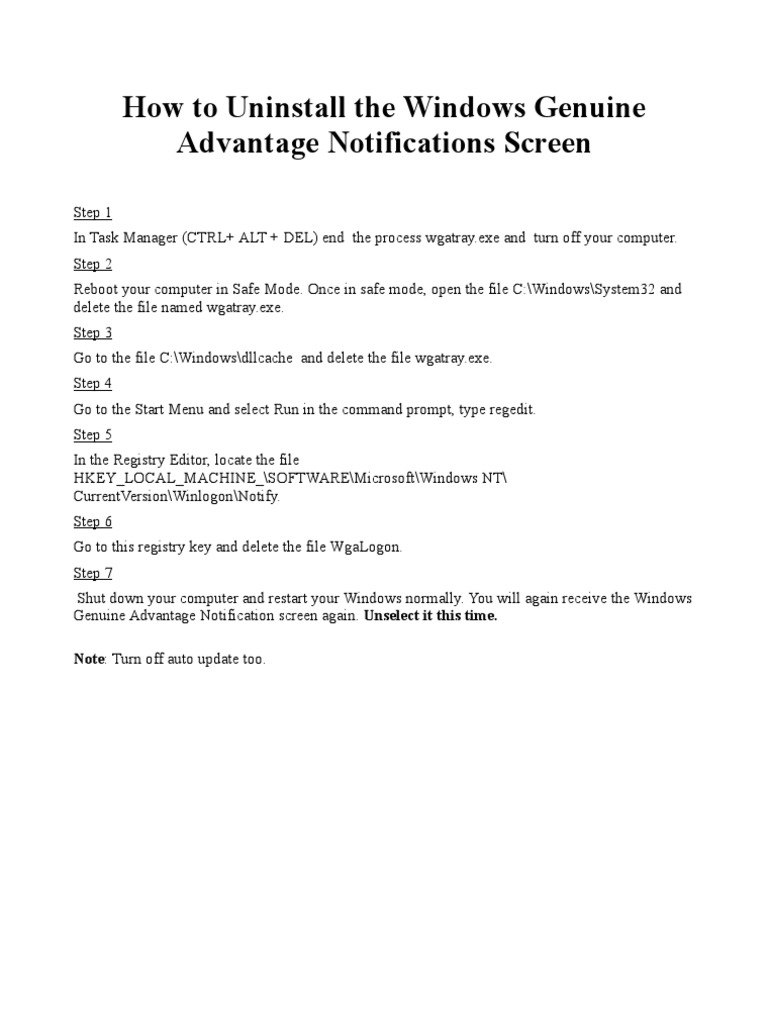 Remove Windows Genuine Advantage Notifications | PDF