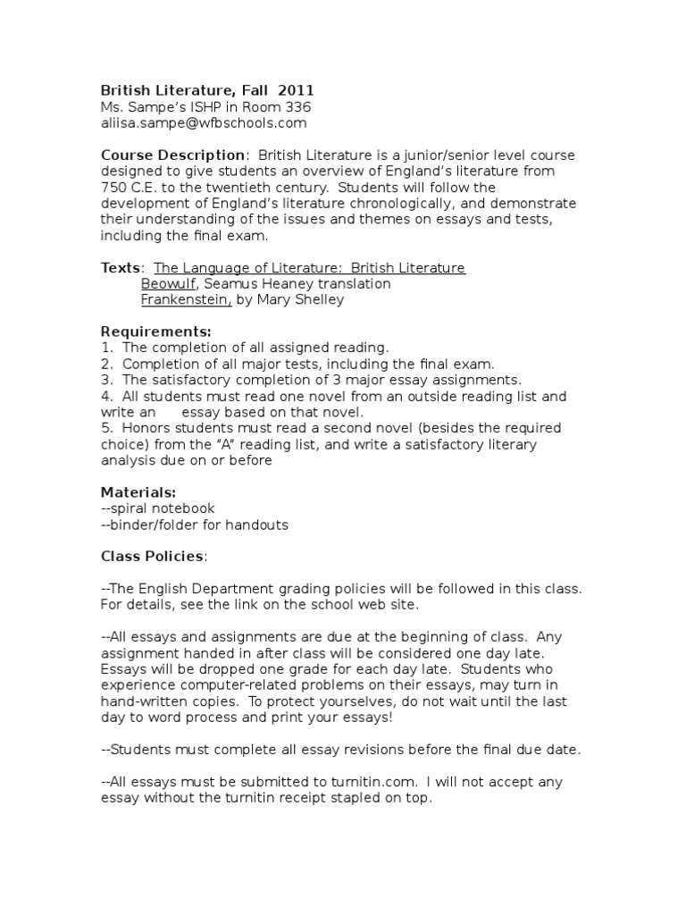 British Course Outline | Download Free PDF | Essays | Percy Bysshe Shelley