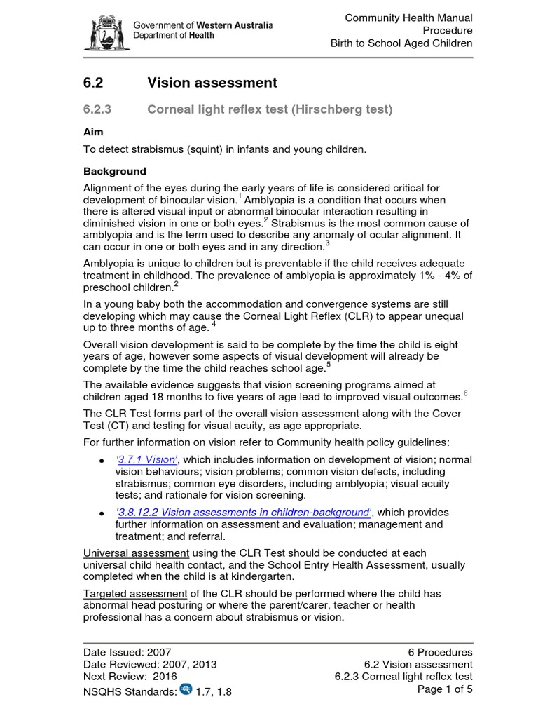 Corneal Light Reflex Test Guidelines | PDF | Light | Visual System