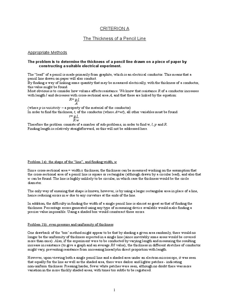 Criterion A The Thickness of A Pencil Line: Appropriate Methods | PDF ...