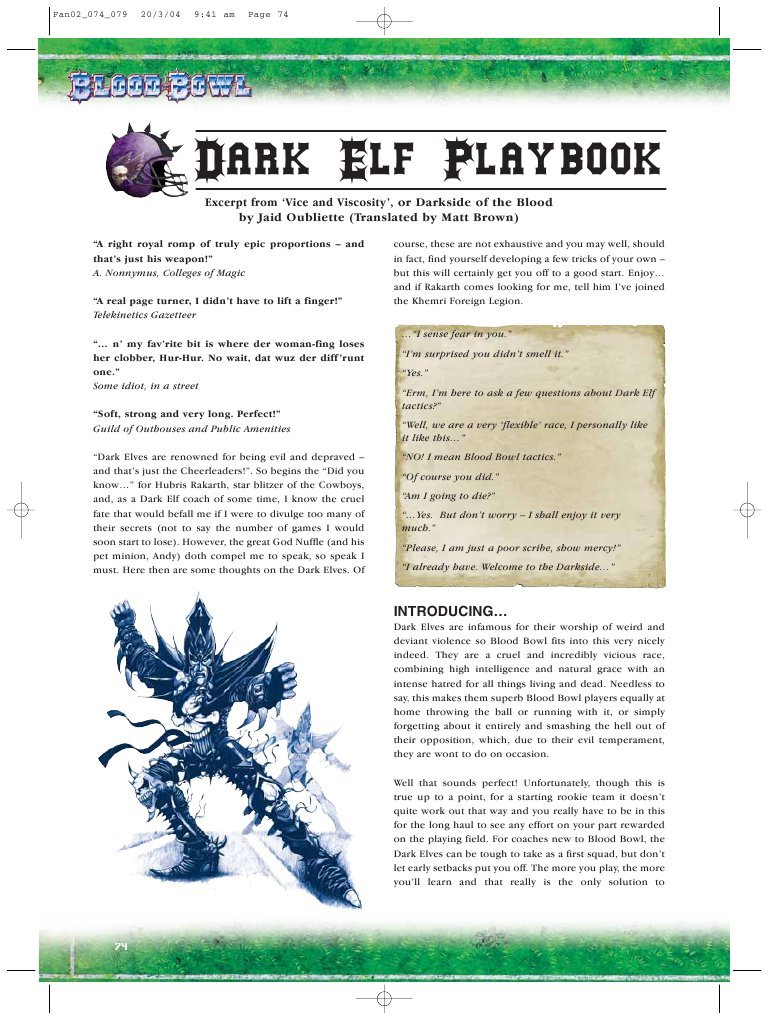 Dark Elf Playbook For Blood Bowl | PDF | Elves | Fantasy