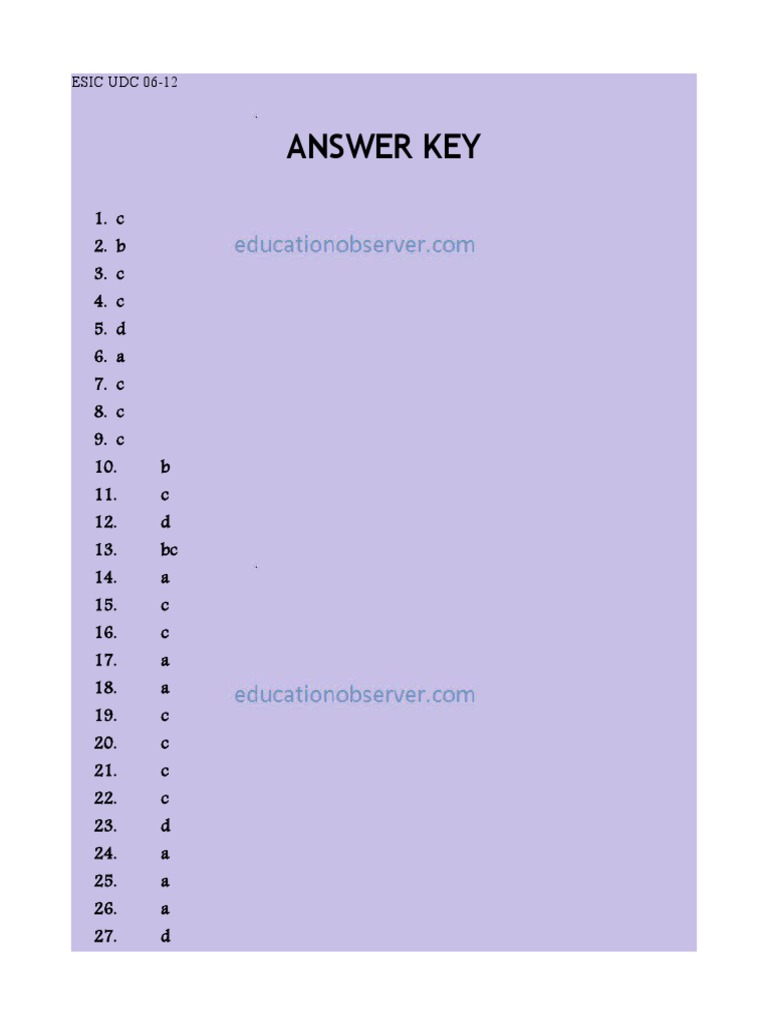 ESIC UD Clerk Exam 2012 Answer Key | PDF | Technology & Engineering