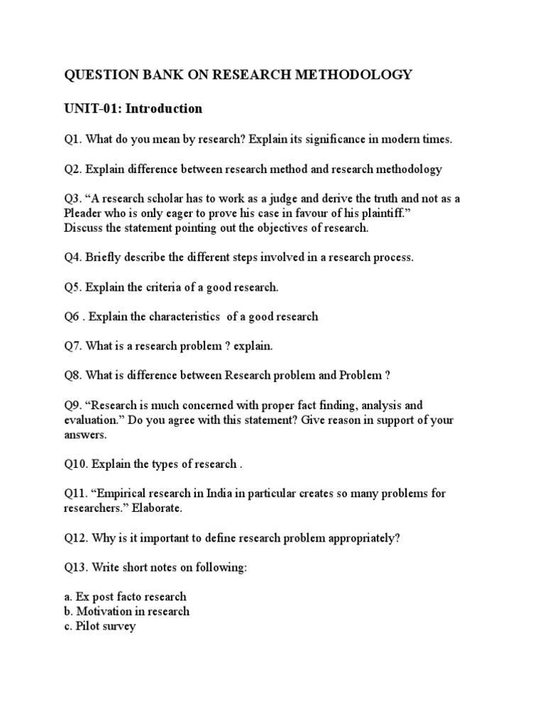 Question Bank On Research Methodology | PDF | Statistical Hypothesis ...
