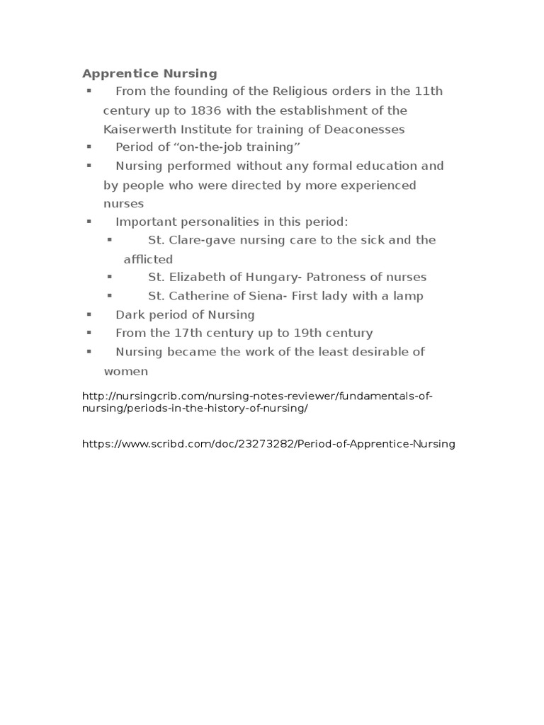 Apprentice Nursing: Nursing/periods-In-The-History-Of-Nursing | PDF