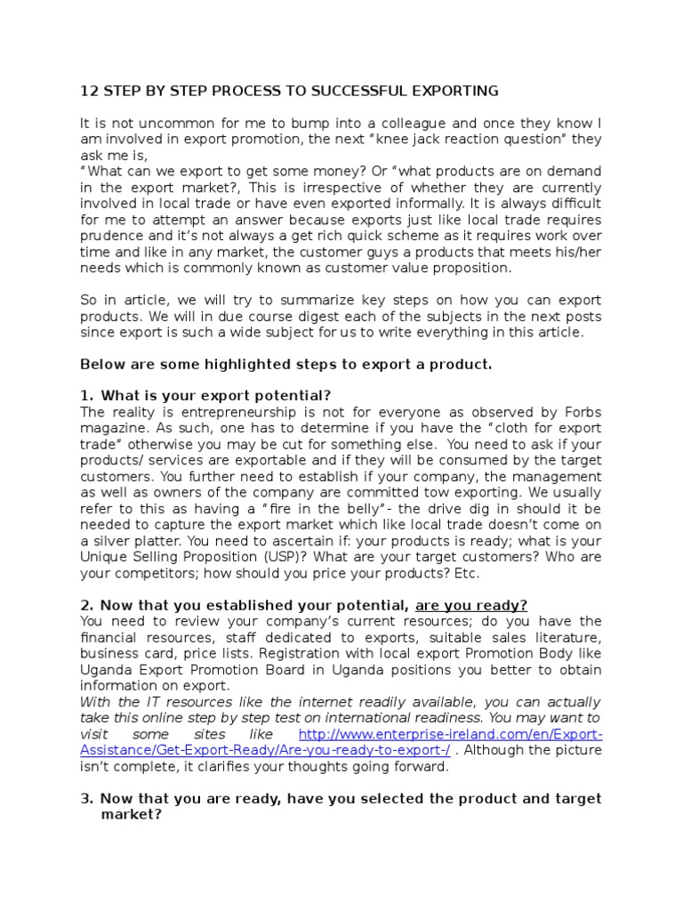 12 Step by Step Process To Successful Exporting | PDF | Exports ...