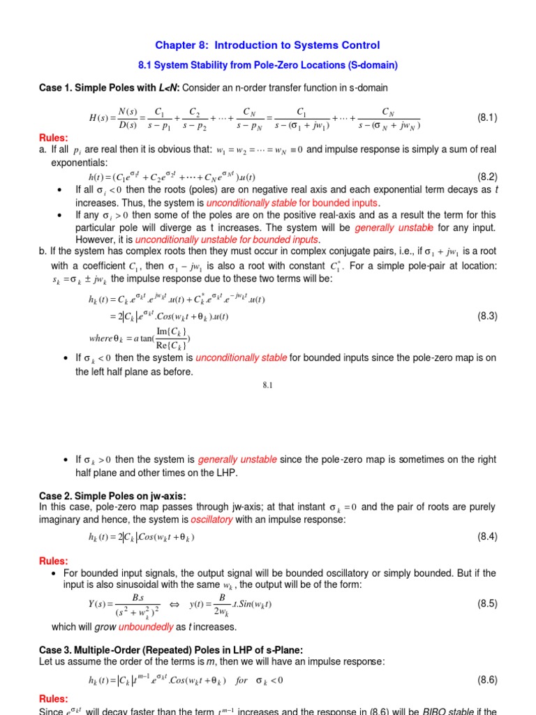 Chapter 8: Introduction To Systems Control: 8.1 System Stability From Pole-Zero Locations (S ...